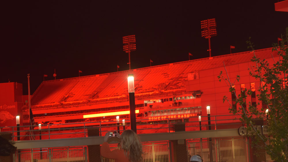 Razorback Stadium lit up all in red for home opener | Hit That Line ...