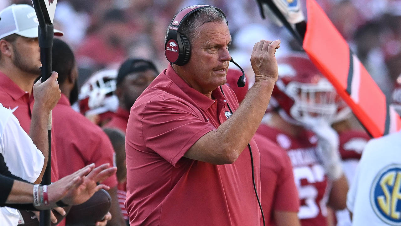 Hogs' coach Sam Pittman's first look at Saturday's game with South ...